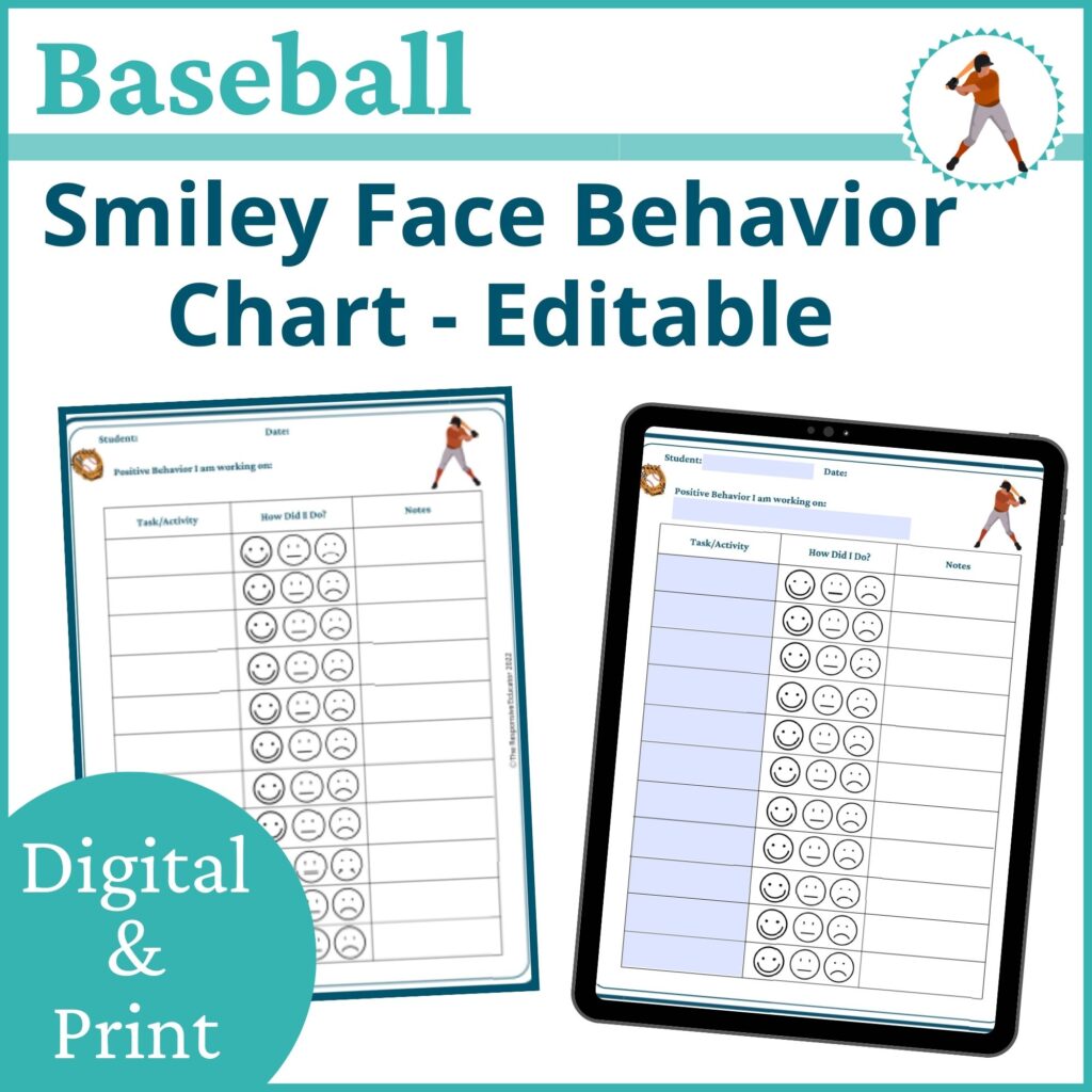 Smiley Face Behavior Chart - Baseball Theme - Behavior Interventions ...