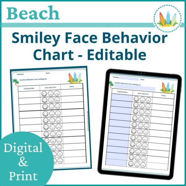 Smiley Face Behavior Chart - Beach Theme - Behavior Interventions for ...