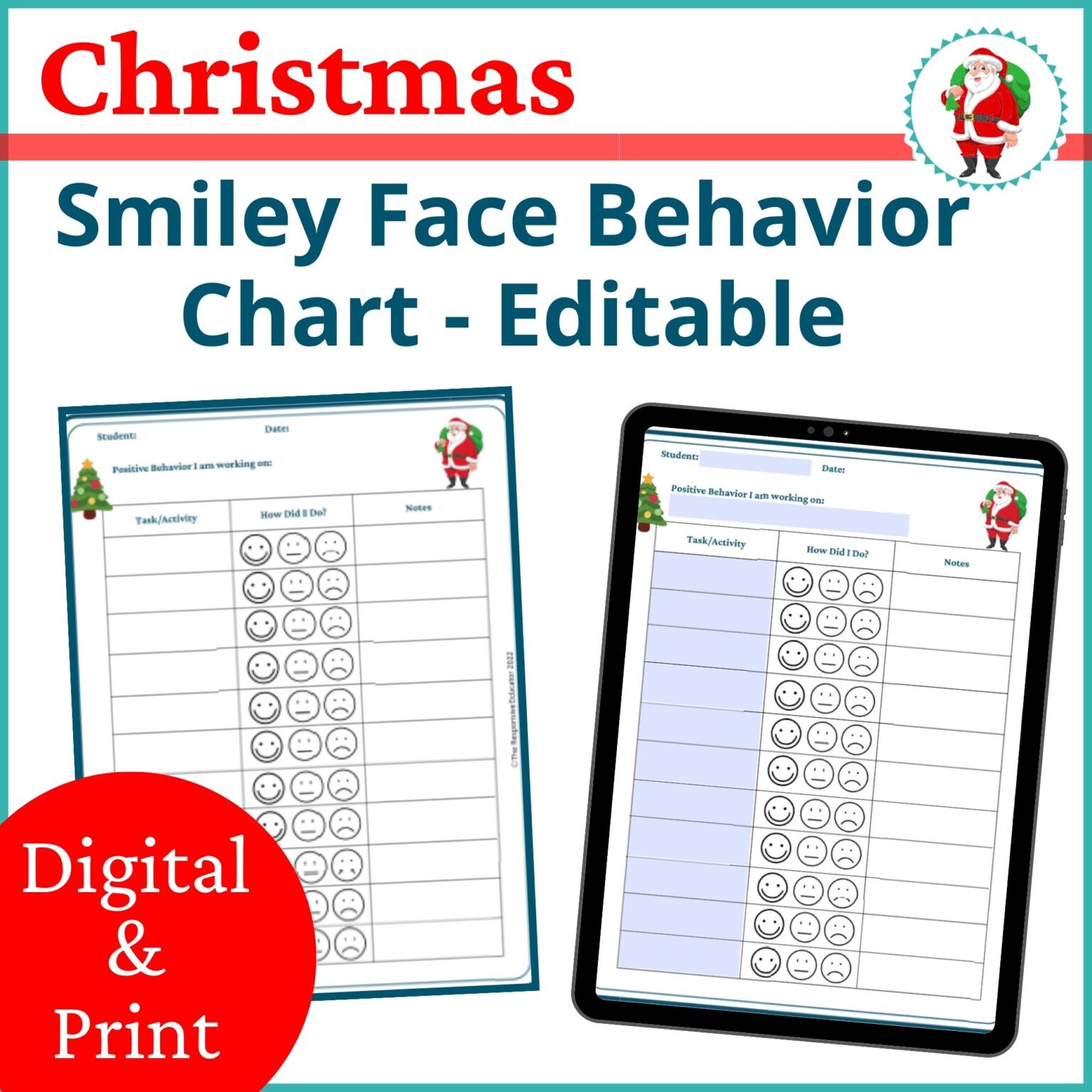 Smiley Face Behavior Chart - Christmas Theme - Behavior Interventions ...