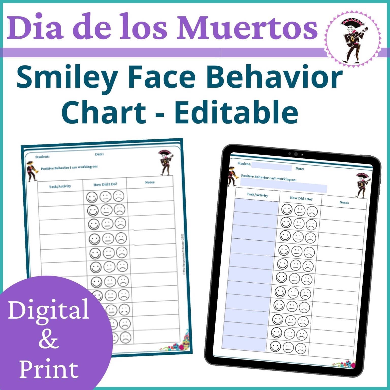 Smiley Face Behavior Chart - Dia de los Muertos Theme - Behavior ...