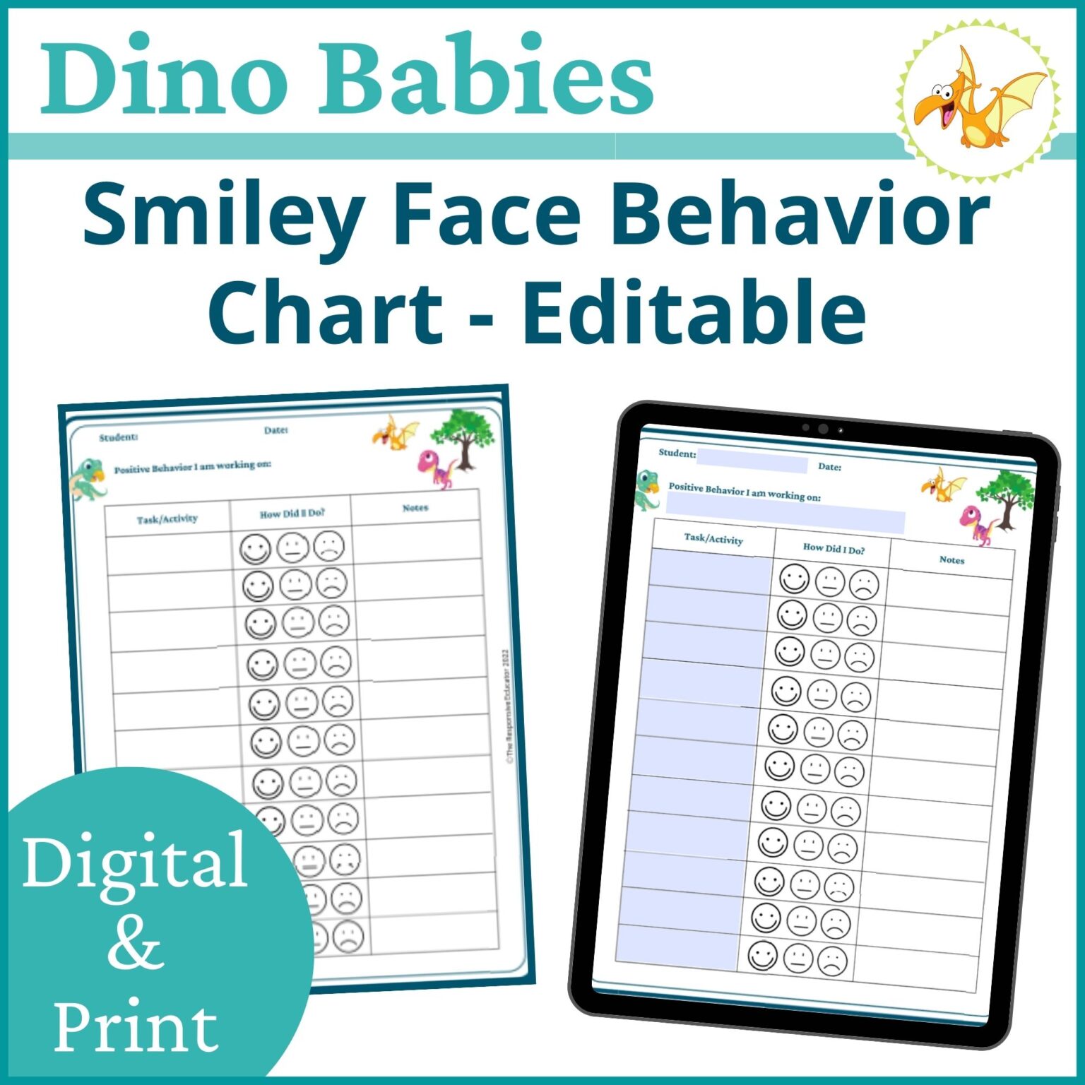 Smiley Face Behavior Chart - Dino Babies Theme - Behavior Interventions ...