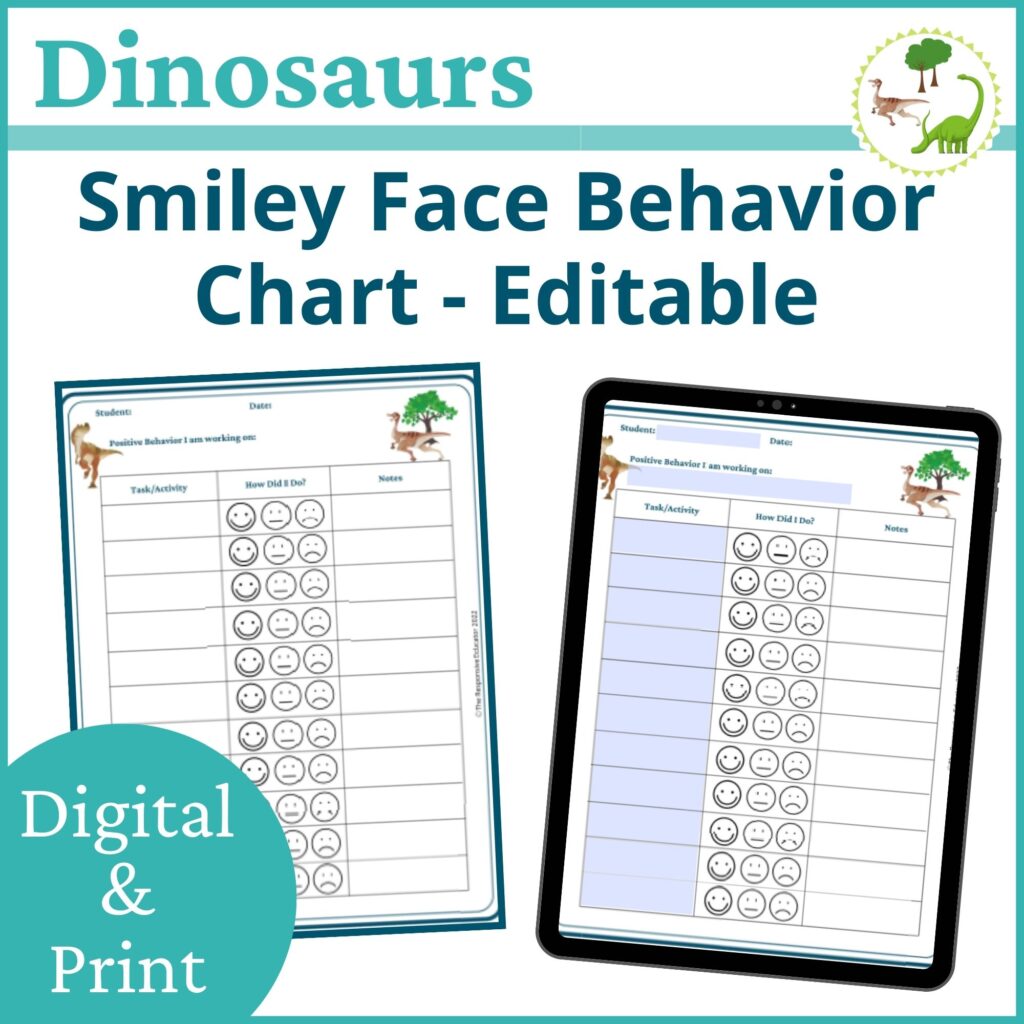 Smiley Face Behavior Chart - Dinosaurs Theme - Behavior Interventions ...