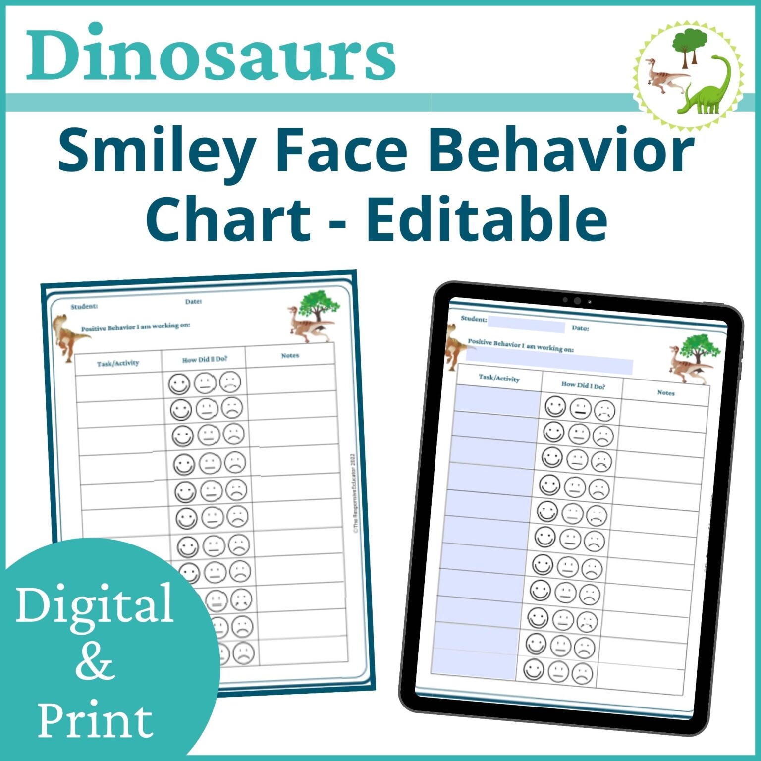 Smiley Face Behavior Chart - Dinosaurs Theme - Behavior Interventions ...