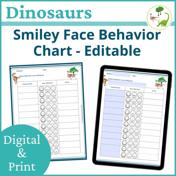 Smiley Face Behavior Chart - Dinosaurs Theme - Behavior Interventions ...