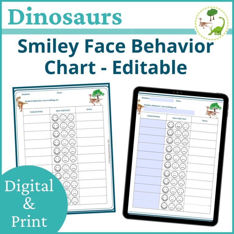 Smiley Face Behavior Chart - Dinosaurs Theme - Behavior Interventions ...