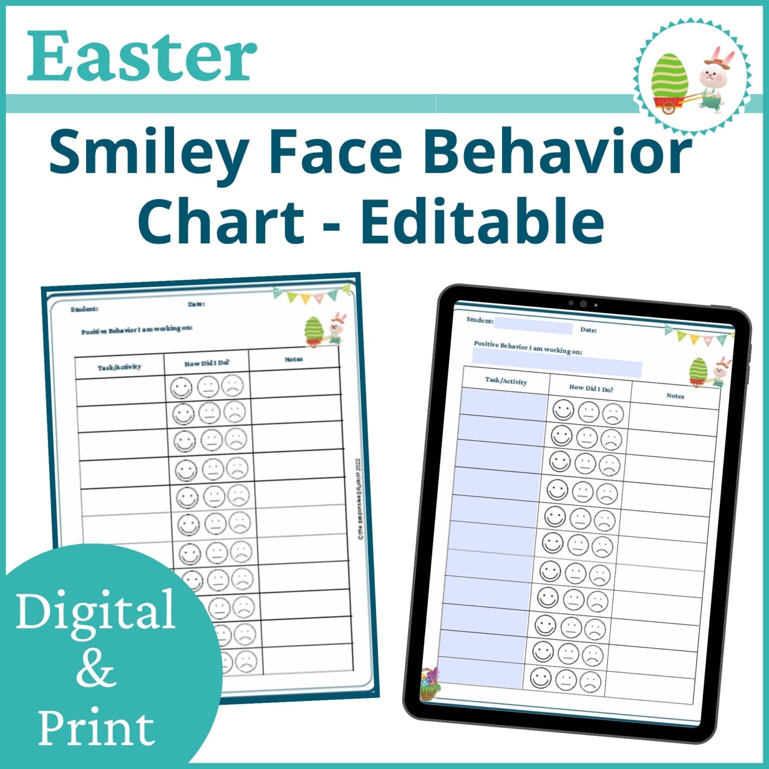 Smiley Face Behavior Chart - Easter Theme - Behavior Interventions for ...