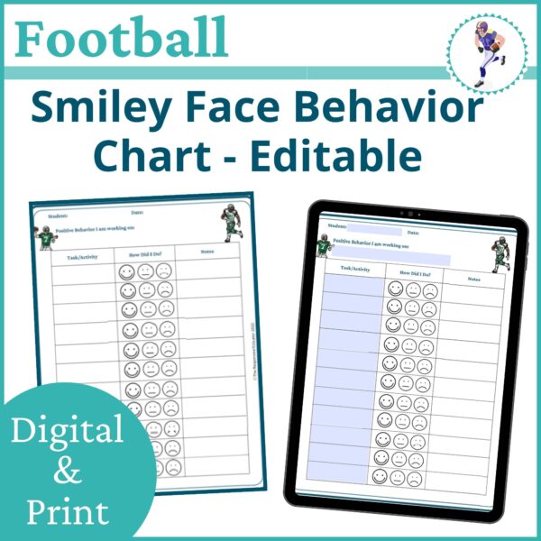 Smiley Face Behavior Chart - Football Theme - Behavior Interventions ...