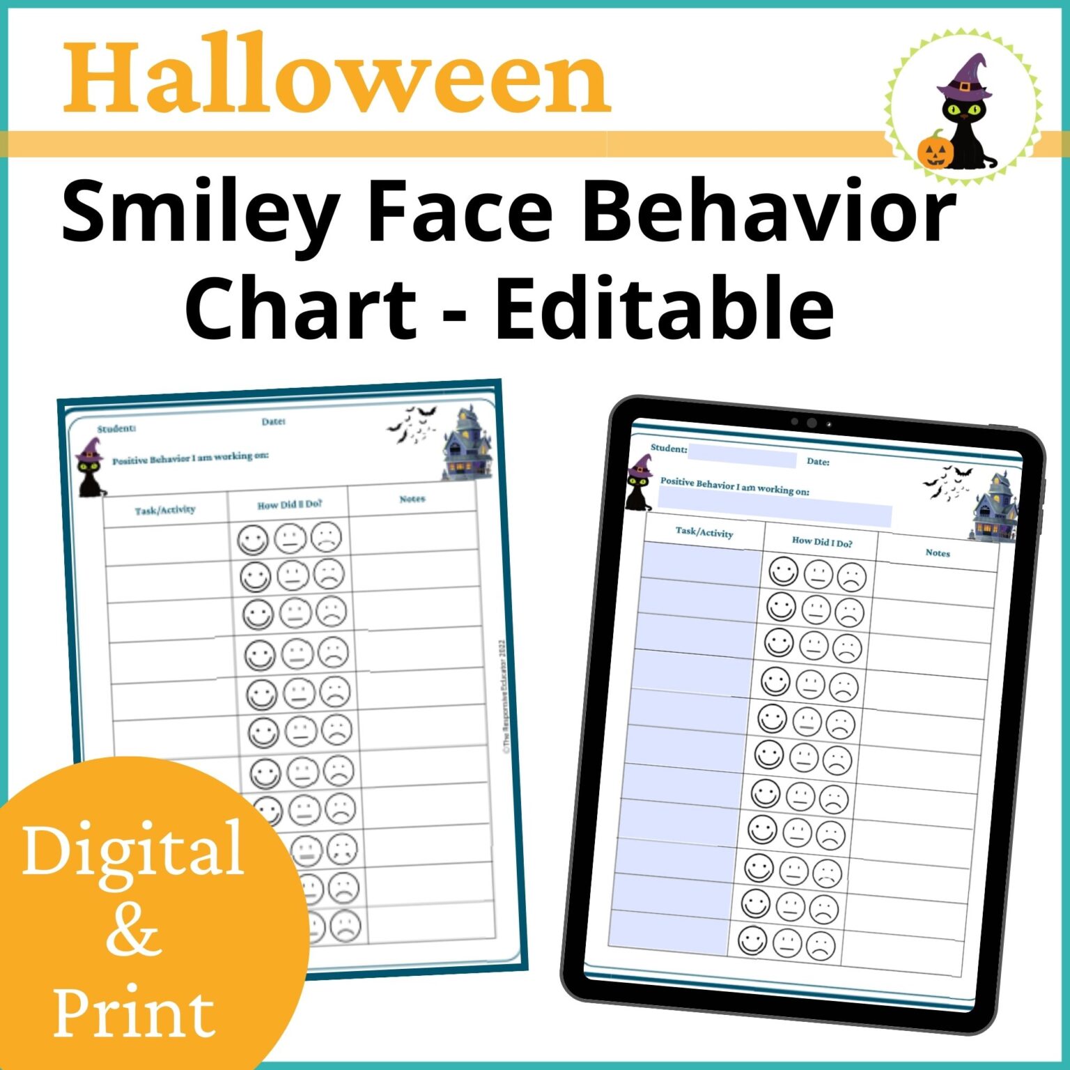 Smiley Face Behavior Chart - Halloween Theme - Behavior Interventions ...