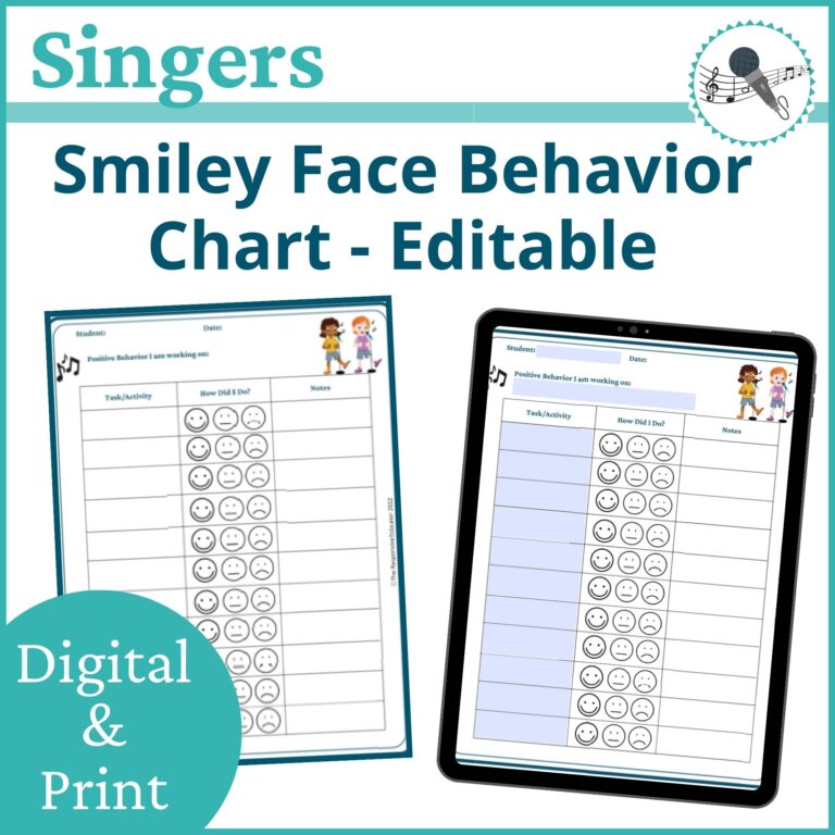 Smiley Face Behavior Chart - Singers Theme - Behavior Interventions for ...