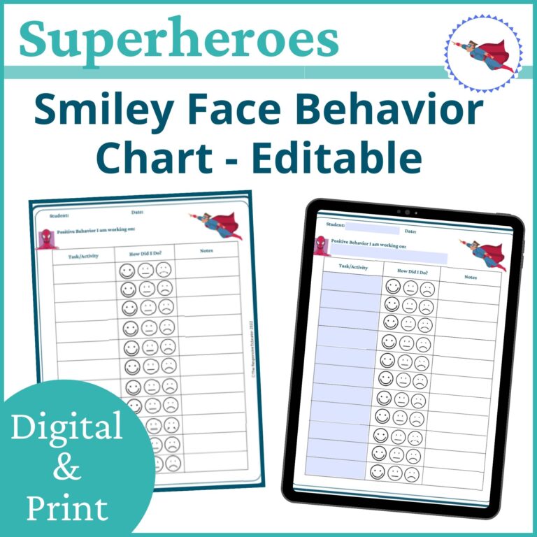 Smiley Face Behavior Chart - Superheroes Theme - Behavior Interventions ...