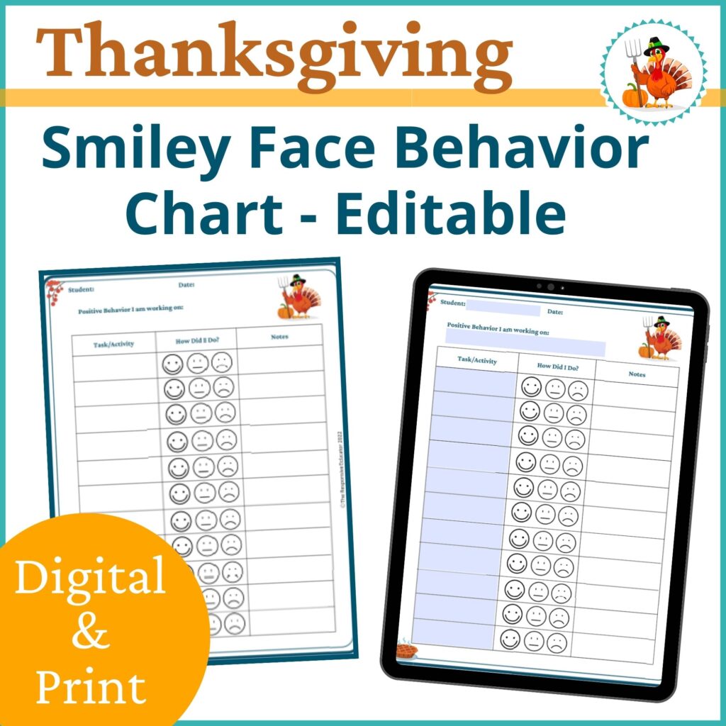 Smiley Face Behavior Chart - Thanksgiving Theme - Behavior ...