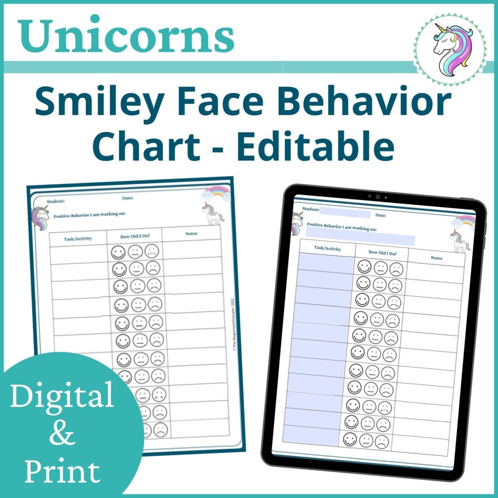 Smiley Face Behavior Chart - Unicorns Theme - Behavior Interventions ...